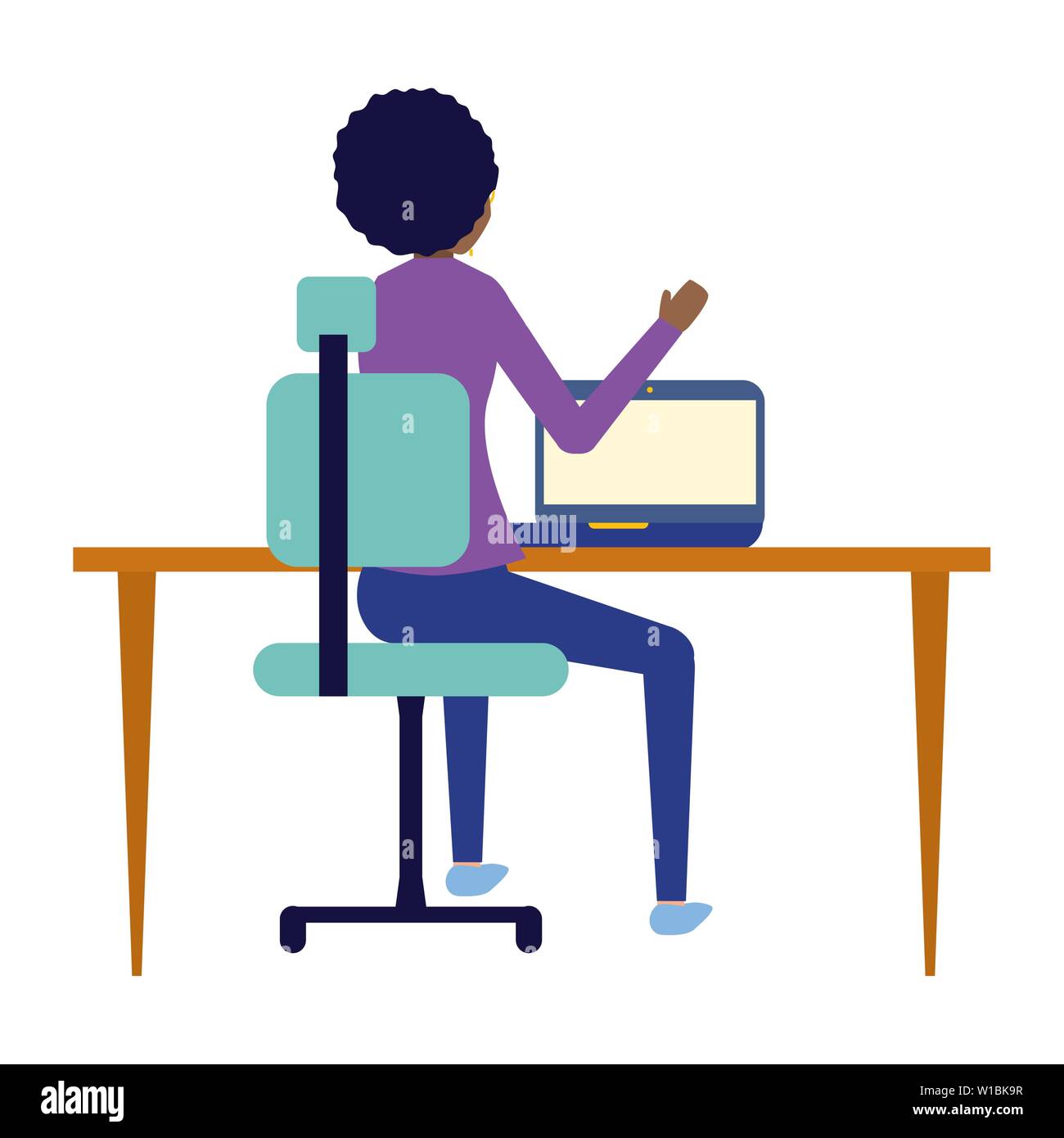 back view businesswoman working office desk computer business vector ...