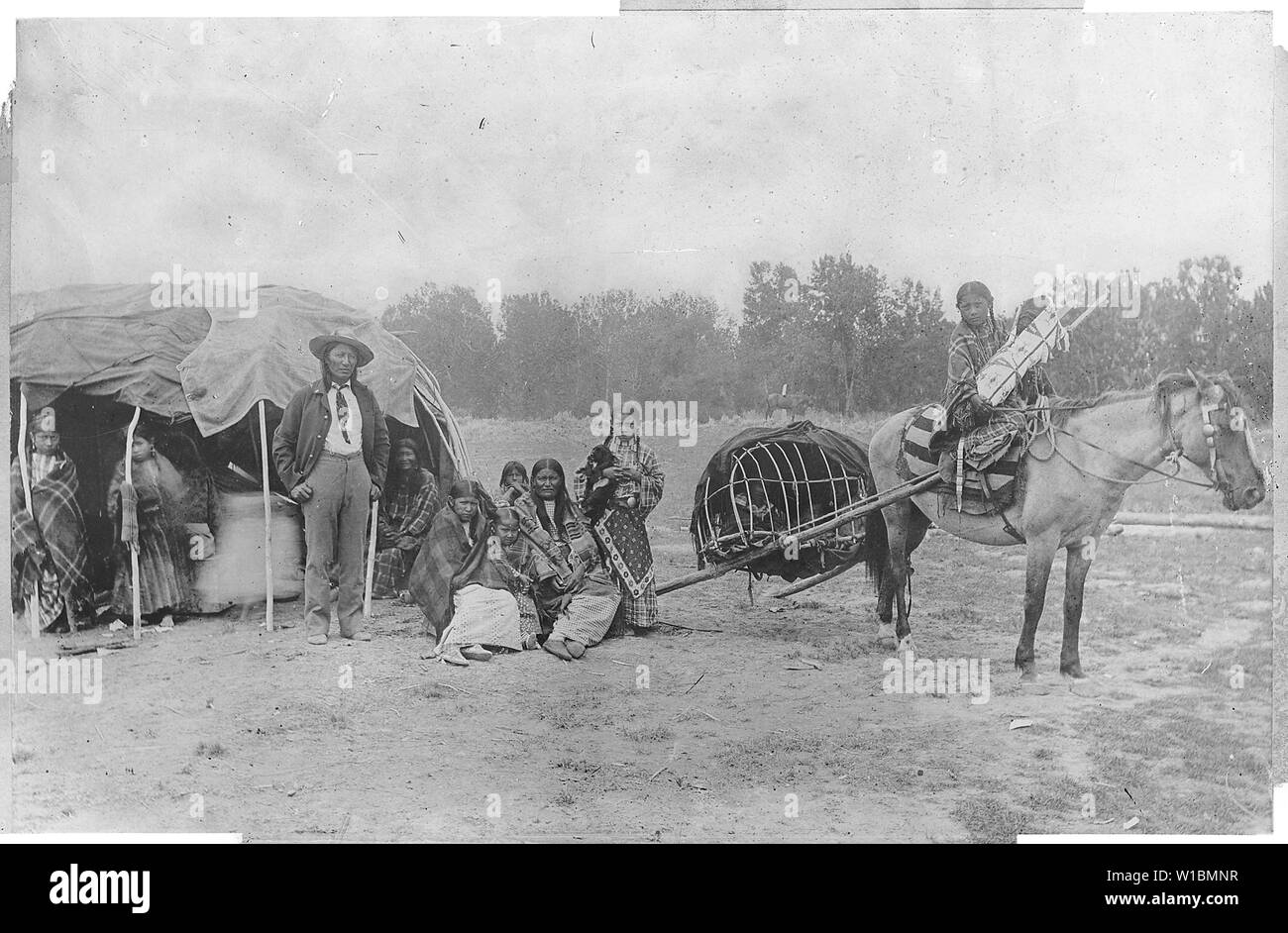 Cheyenne: Stump Horn and family showing Horse Travois [see Bull.77, pl ...