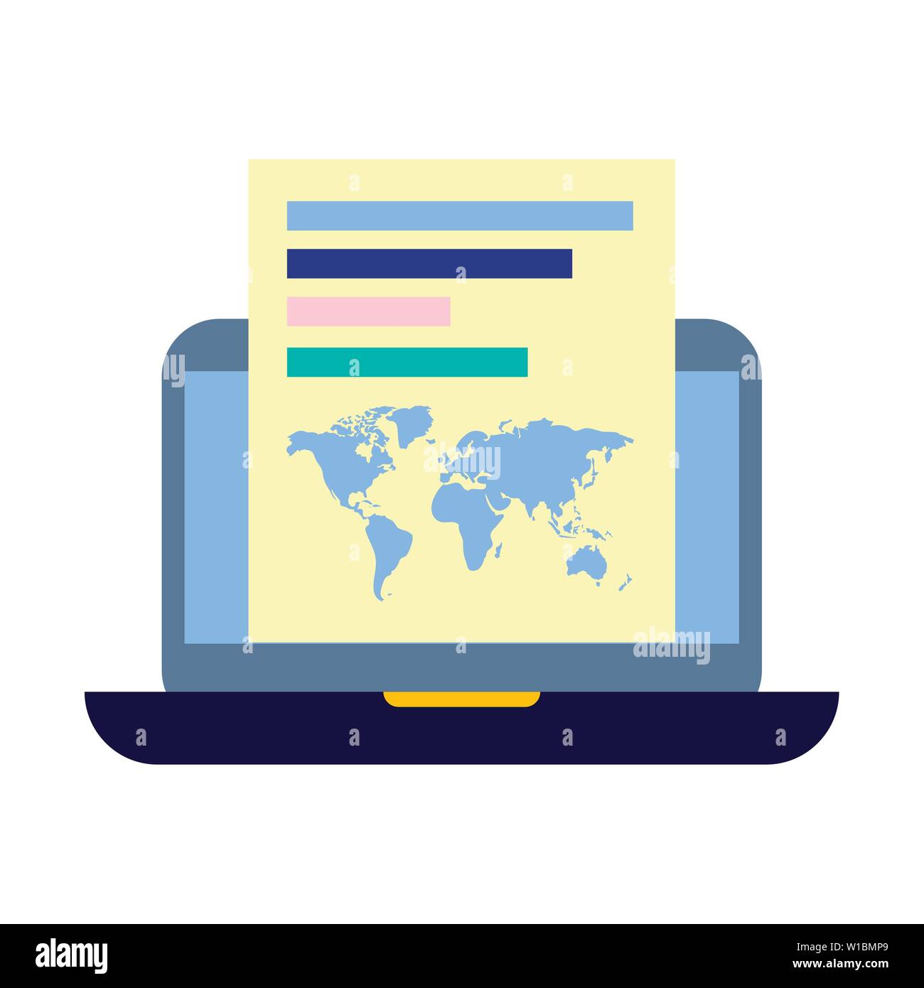 laptop computer world map document vector illustration Stock Vector ...