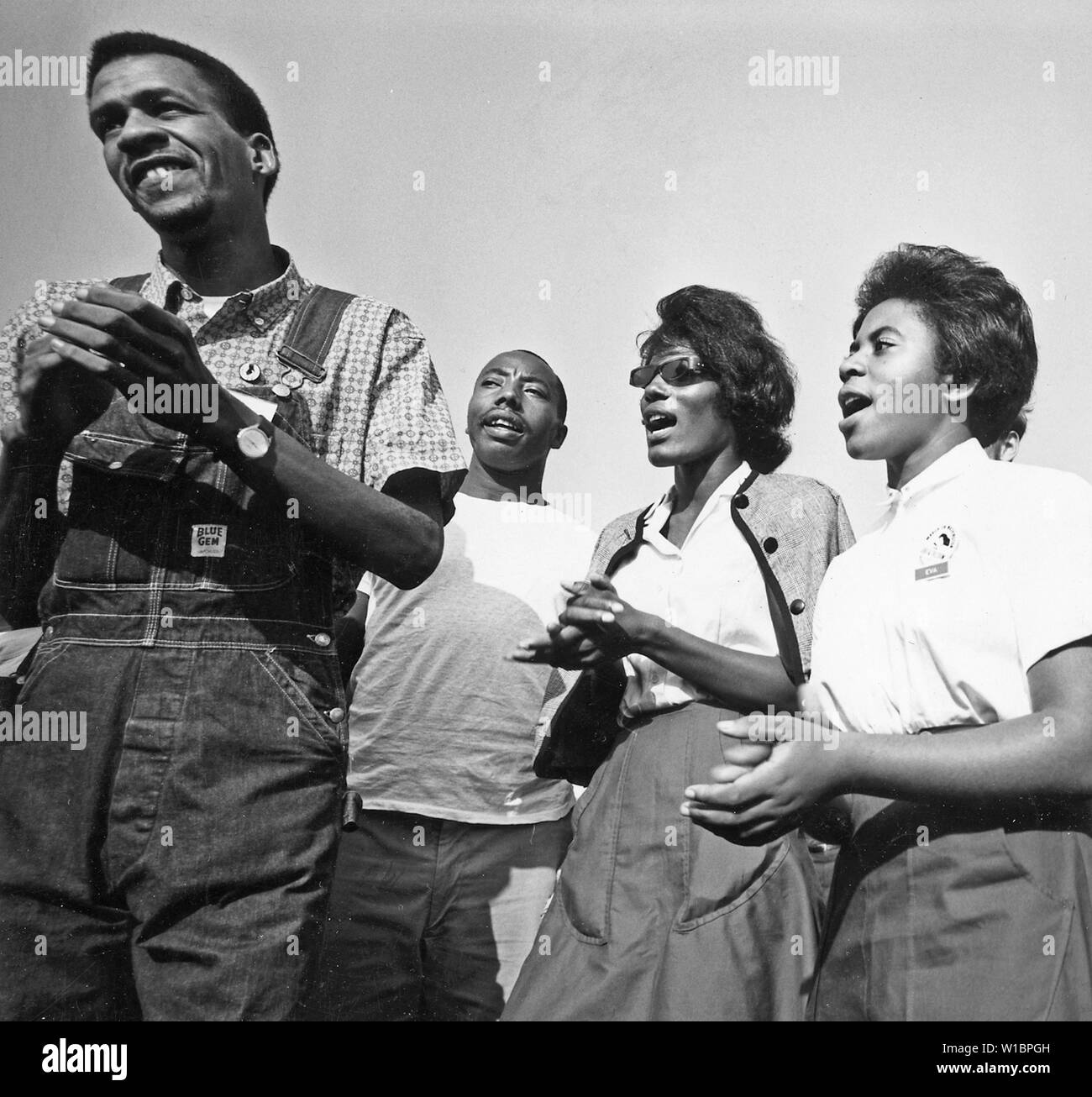 Civil Rights March on Washington, D.C. [Four young marchers singing ...