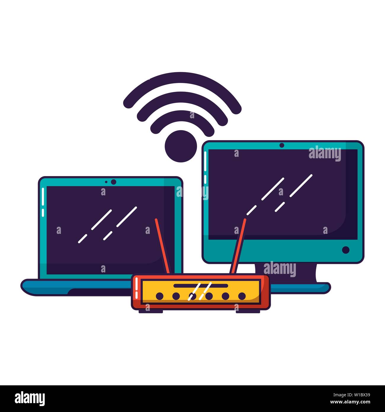 laptop computer router wifi free connection vector illustration Stock ...
