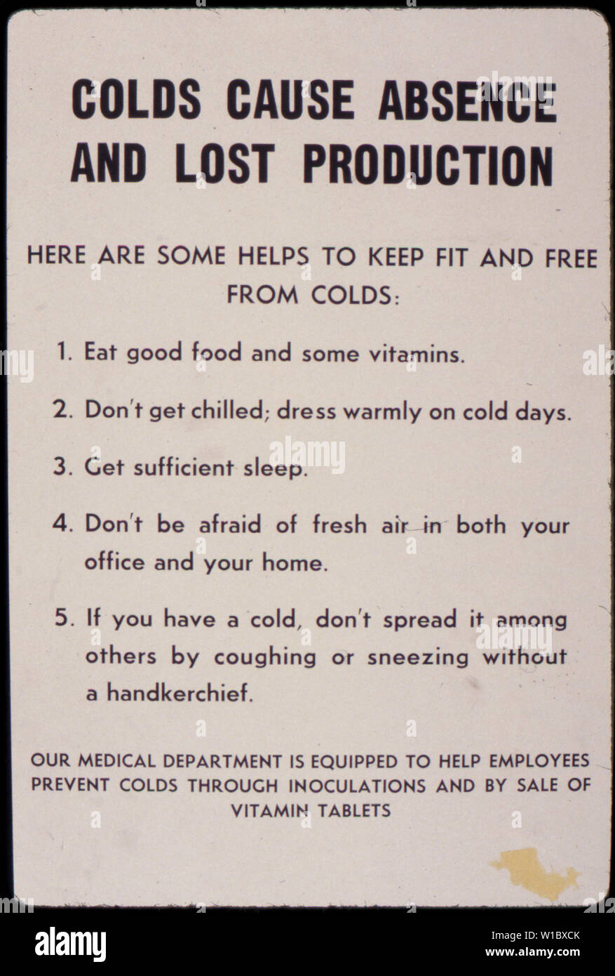 Colds Cause Absence and Lost Production Stock Photo - Alamy