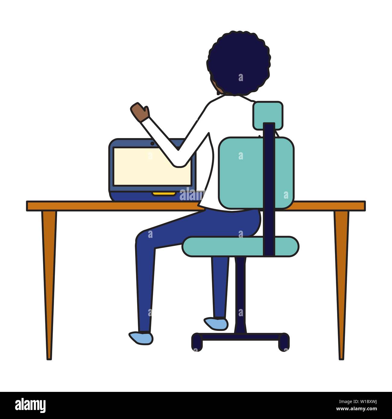 back view businesswoman working office desk computer business vector ...