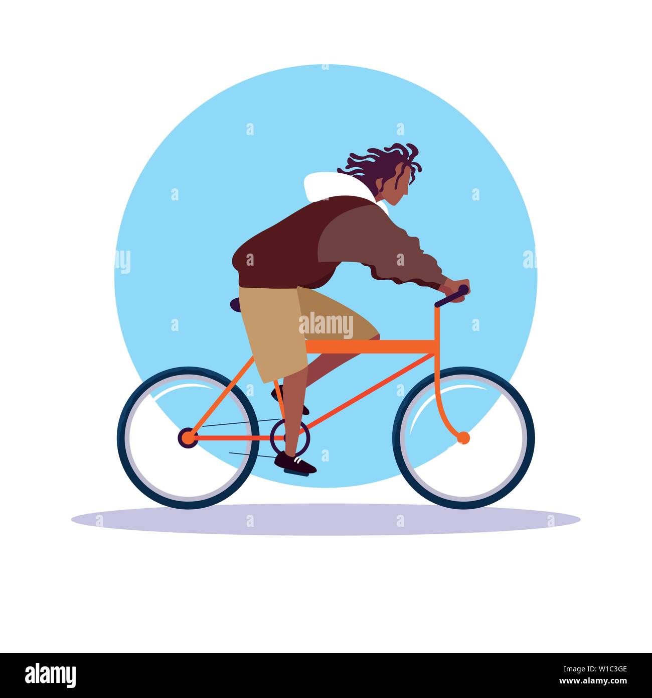 young man afro riding bike avatar character vector illustration design ...