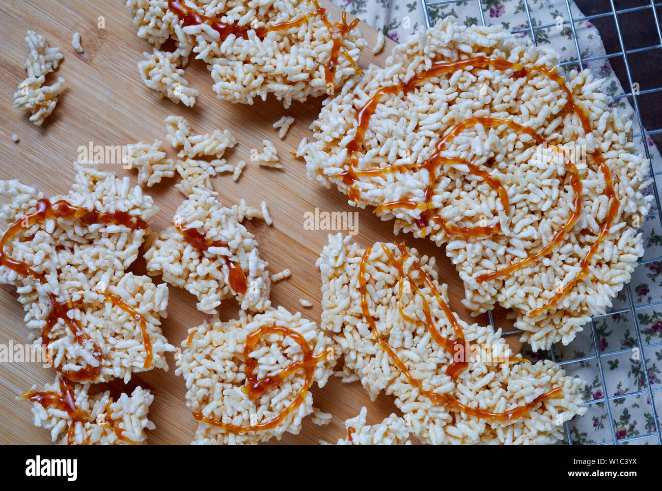 Crispy rice with caramel topping Stock Photo - Alamy