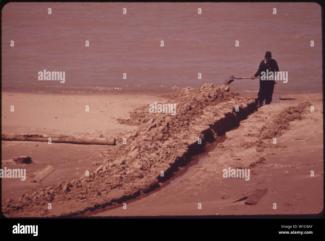 DIGGING A CHANNEL FROM BASS LAKE OUTLET TO LAKE MICHIGAN Stock Photo ...