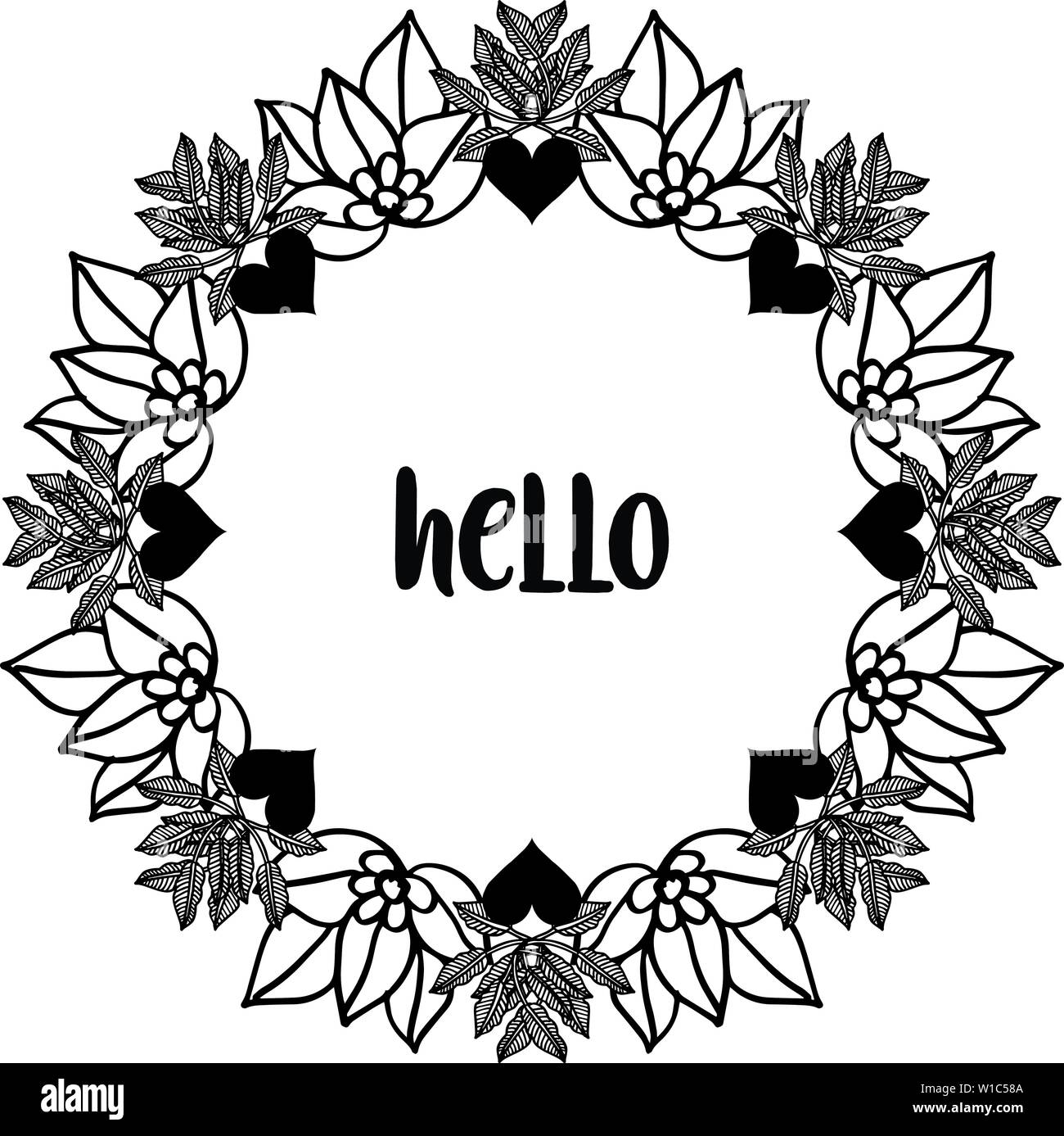 Vector illustration greeting card hello with various cute floral frame ...