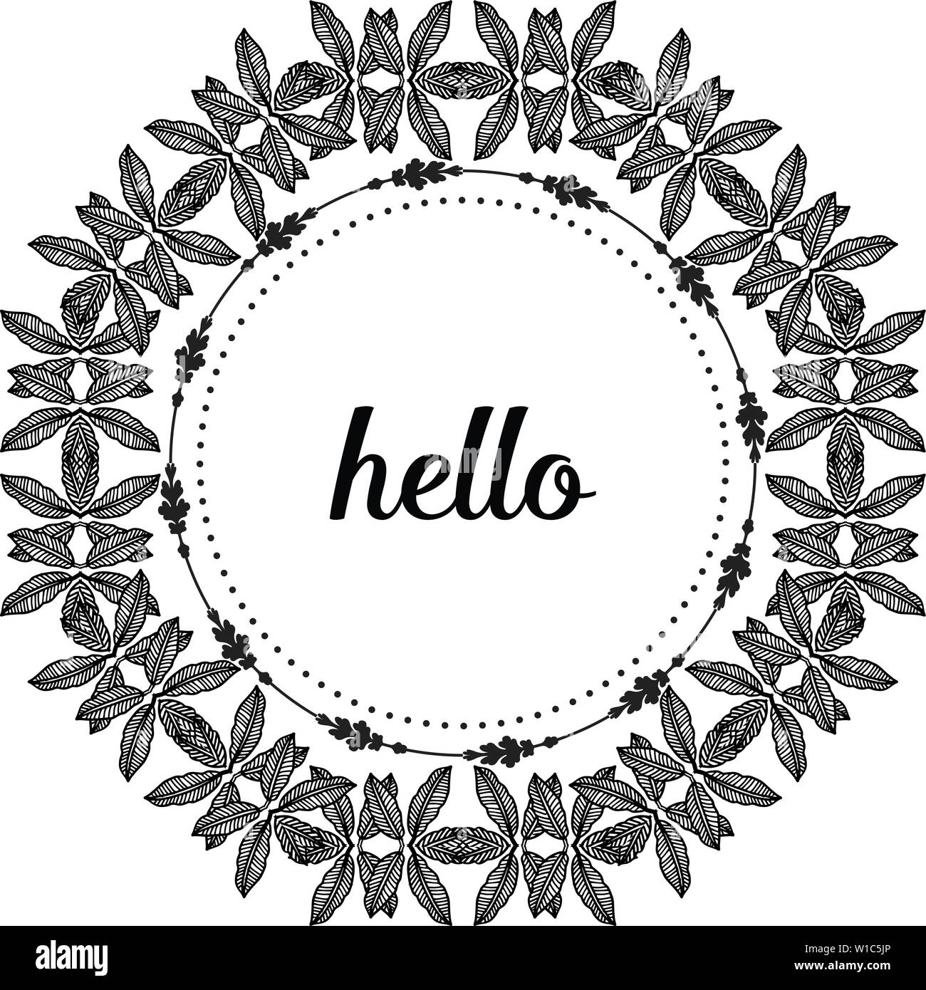Vector illustration cute flower frame with ornament writing hello hand ...