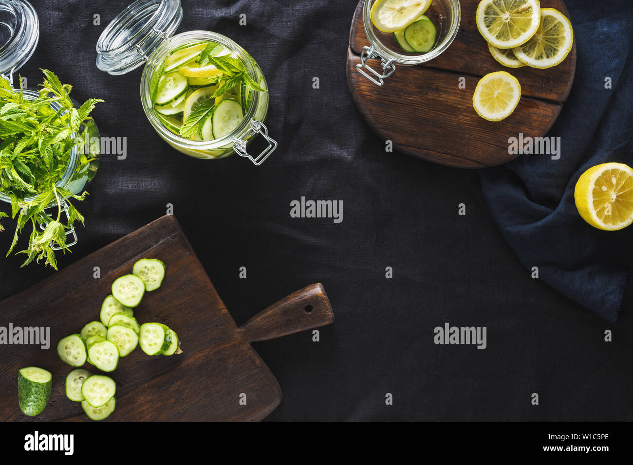 Cooking detox drink cucumber water top view. Diet concept Stock Photo ...