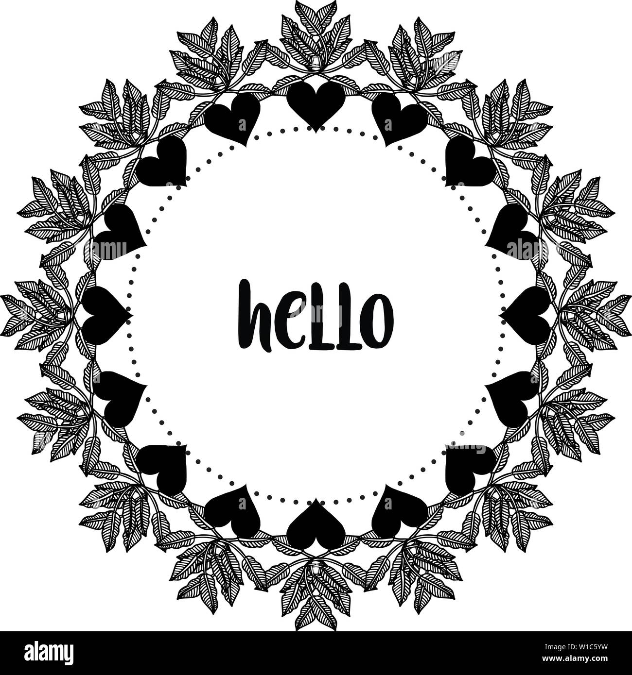 Vector illustration cute flower frame with ornament writing hello hand ...