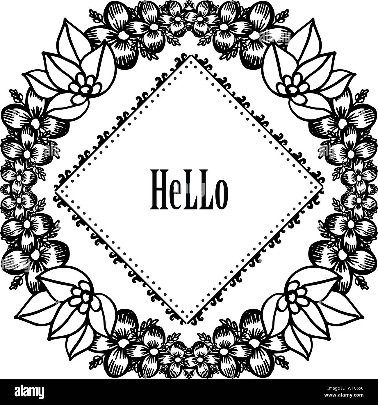 Vector illustration design writing hello with beautiful flower frame ...
