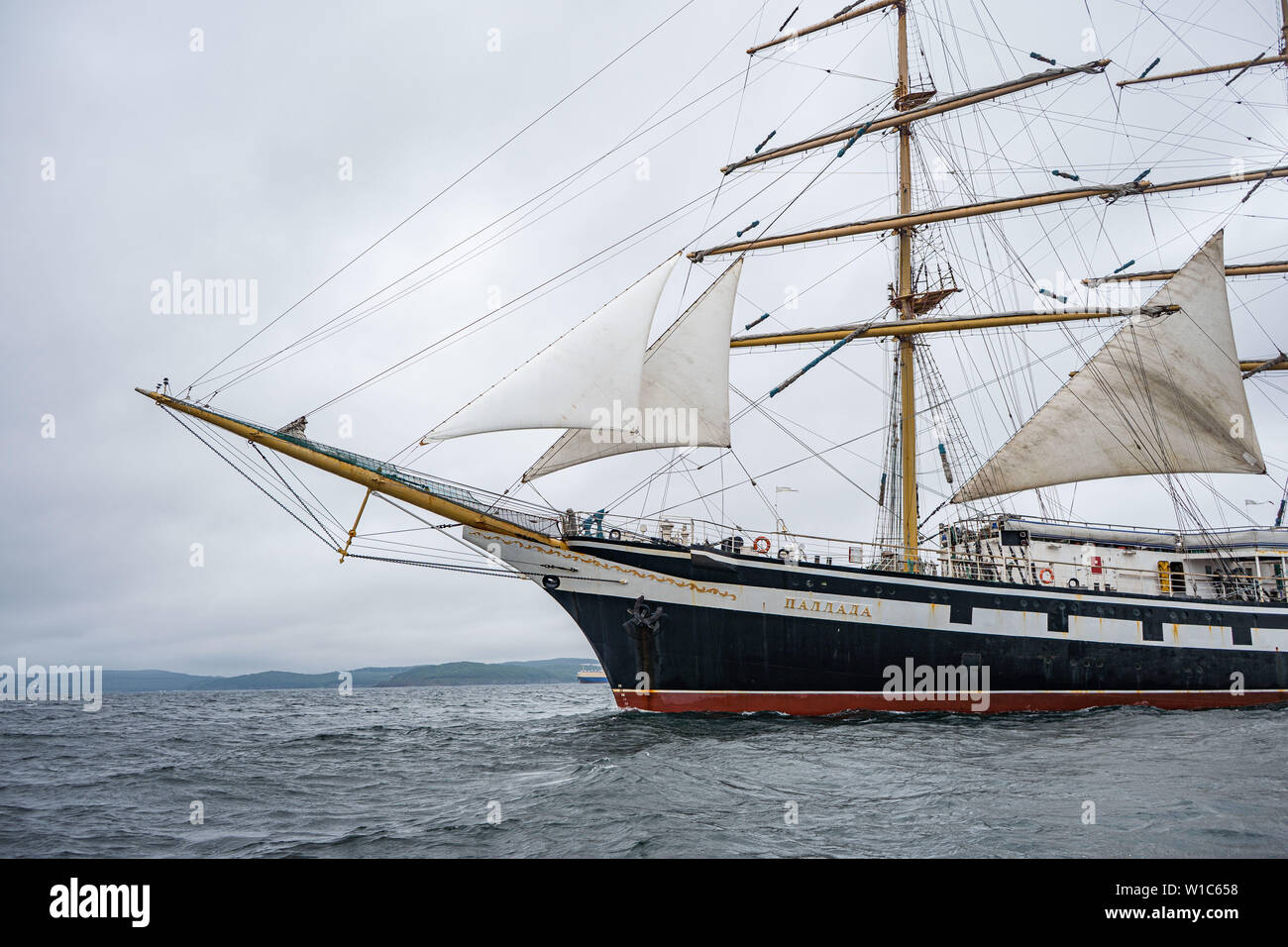 Vladivostok Primorsky Krai Russia. June 17, 2019: sailing ship Pallada ...