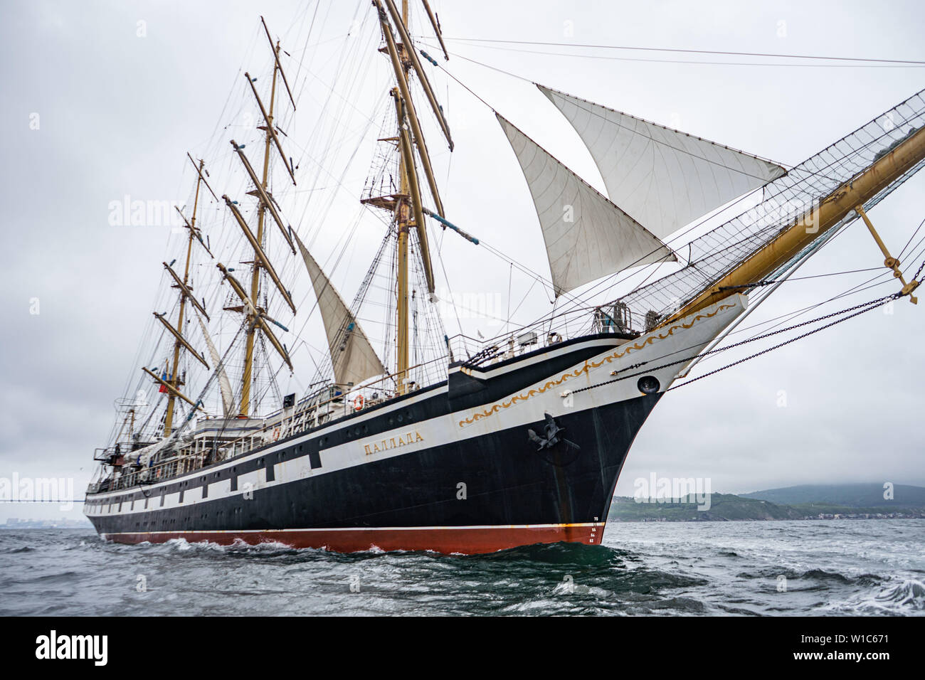 Vladivostok Primorsky Krai Russia. June 17, 2019: sailing ship Pallada ...