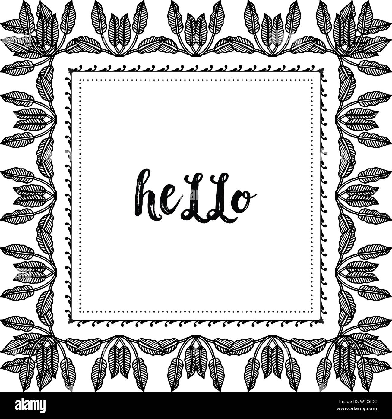 Vector illustration design writing hello with beautiful flower frame ...