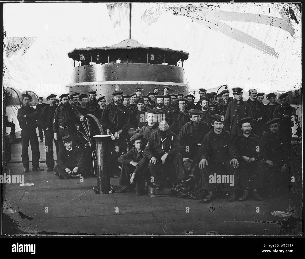 Deck of a Monitor. Enlisted men on deck Stock Photo - Alamy