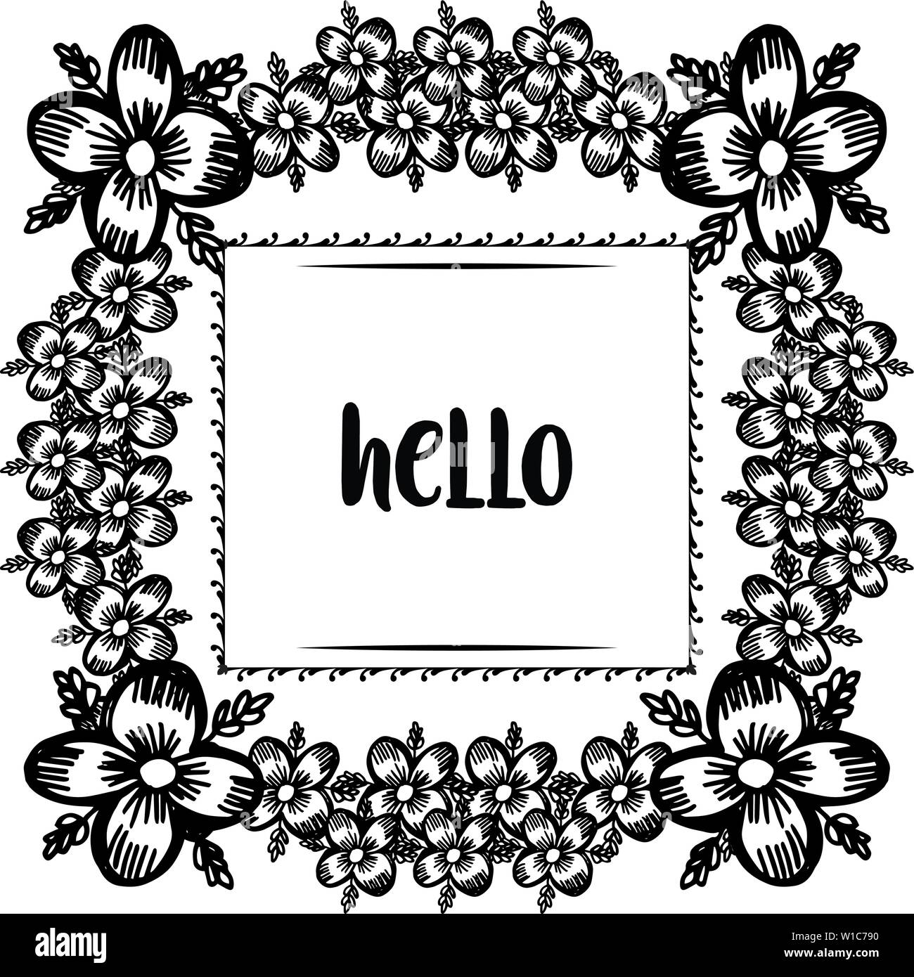 Vector illustration design graphic of hello with elegant flower frame ...