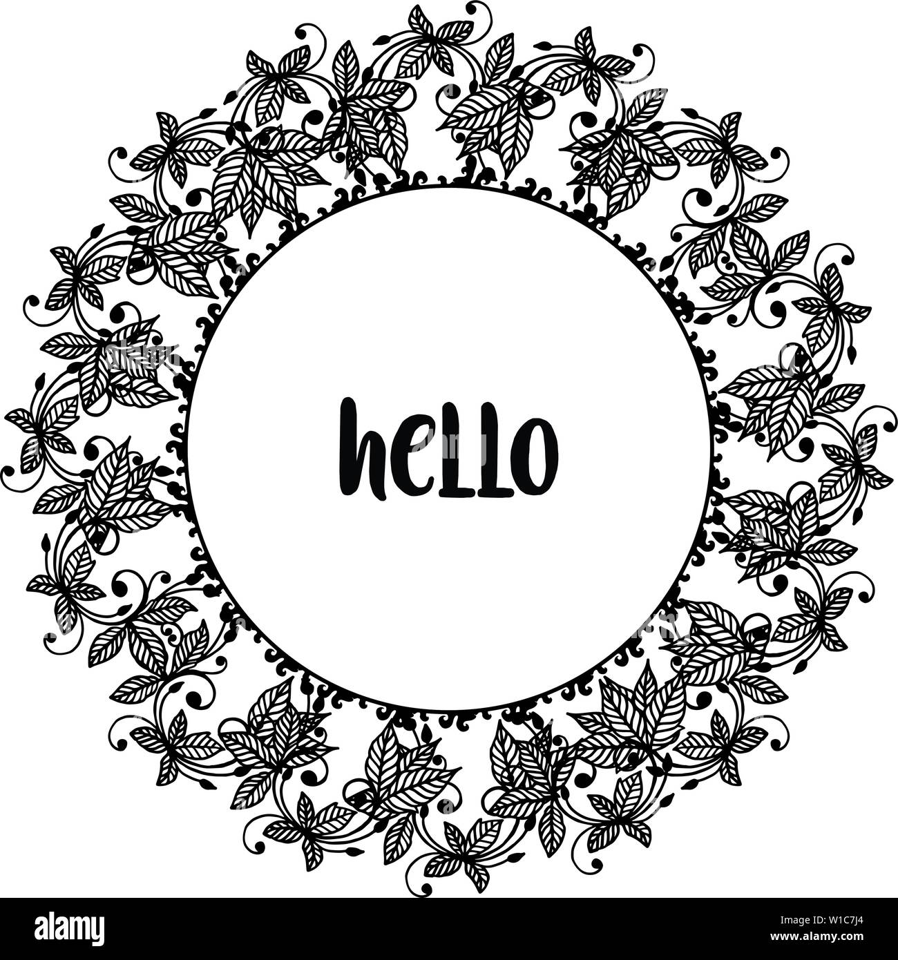 Vector illustration greeting card hello with ornate of wreath frame of ...