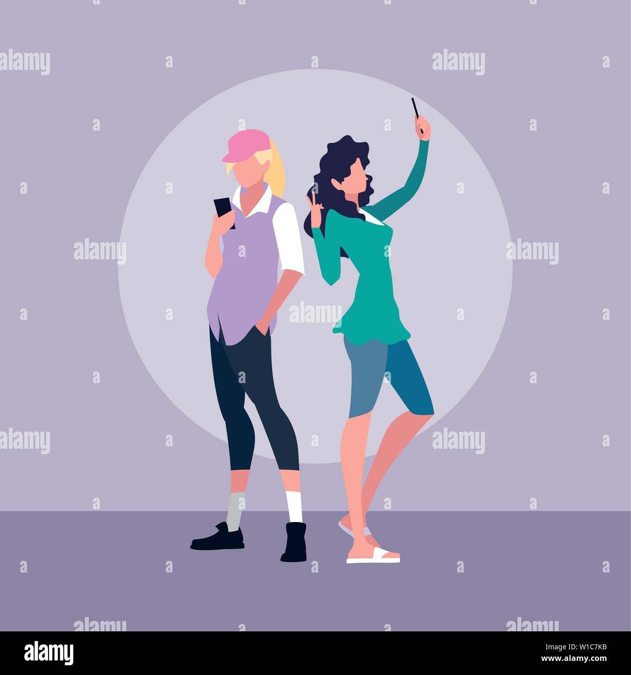 young women avatar using smartphones devices vector illustration design ...