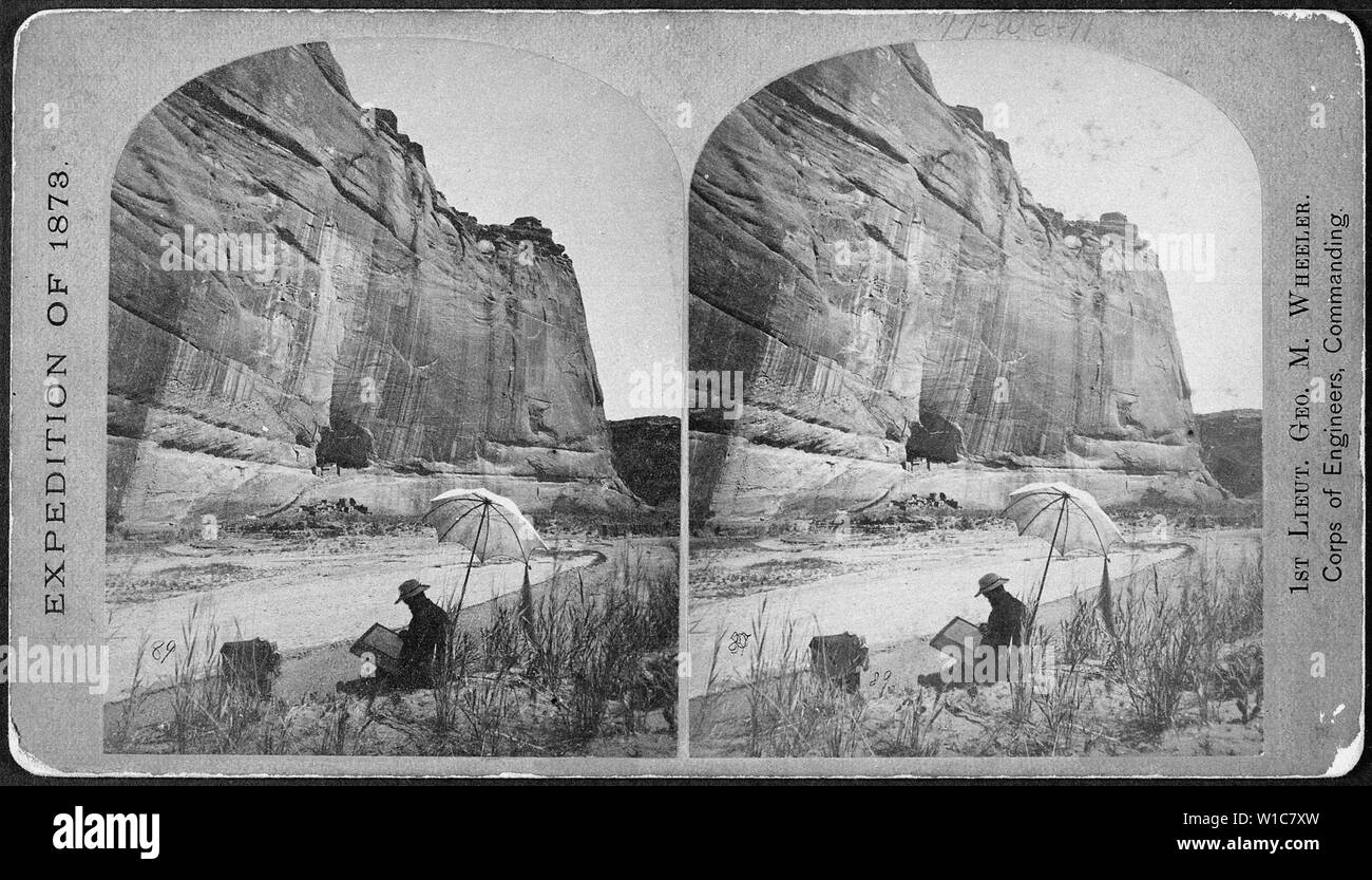 Distant view of Ancient Ruins in lower part of Canon de Chelle [Ariz ...