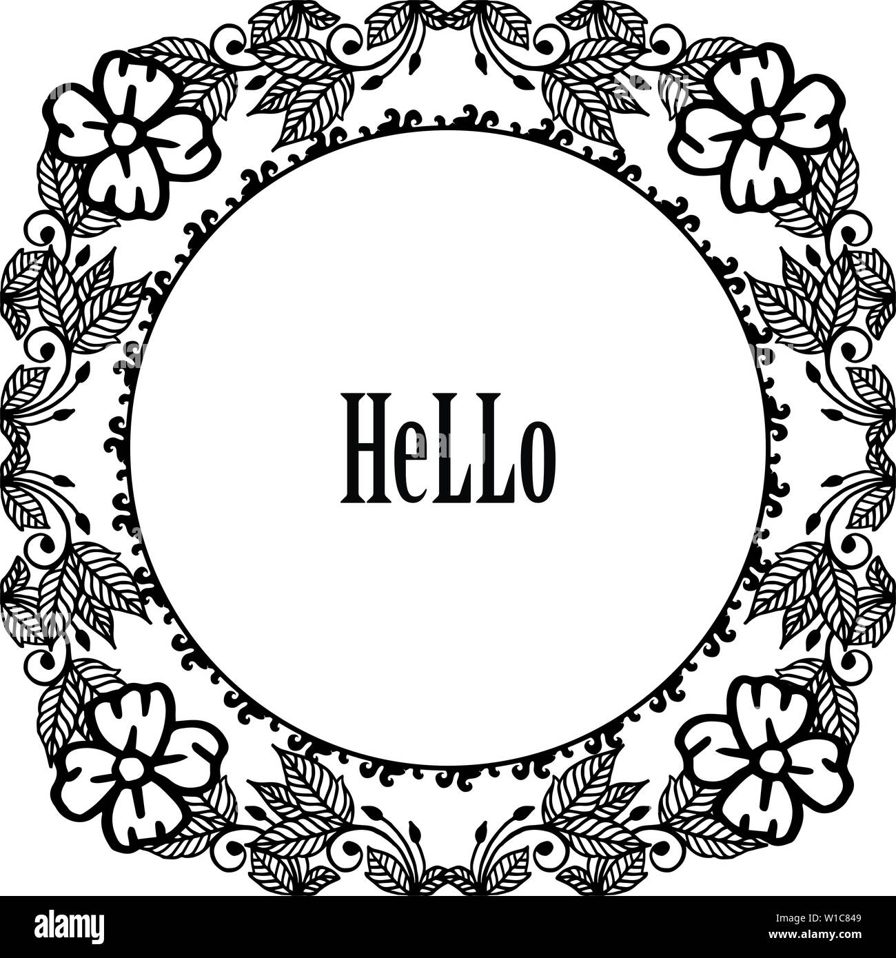 Vector illustration beautiful wreath frame for ornament wallpaper hello ...