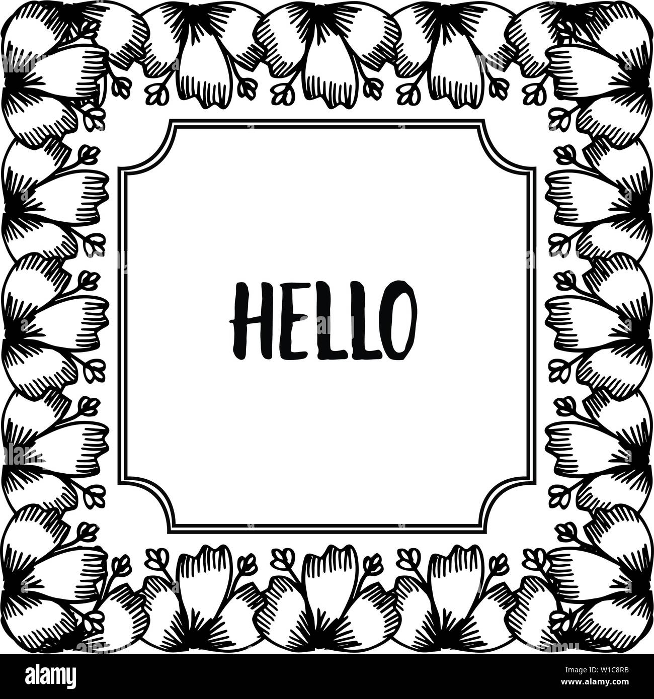 Vector illustration various flower frame with lettering hello hand ...