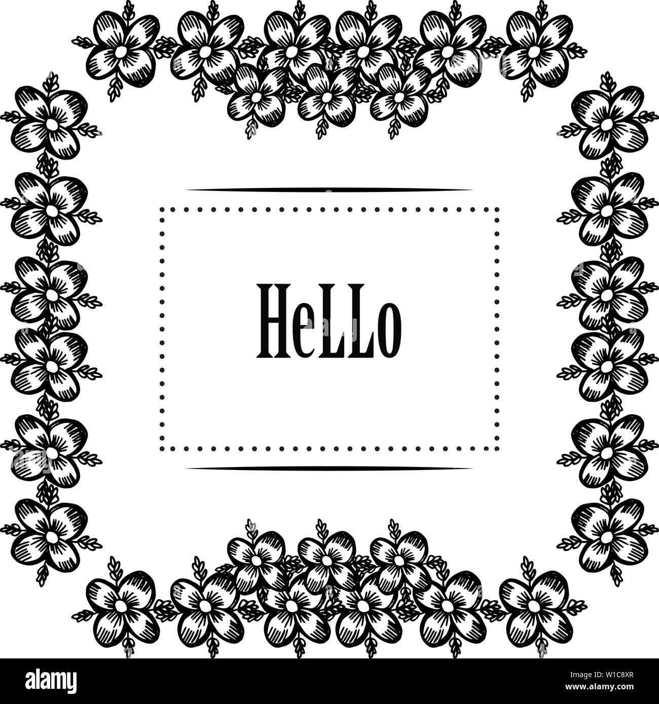 Vector illustration various flower frame with lettering hello hand ...