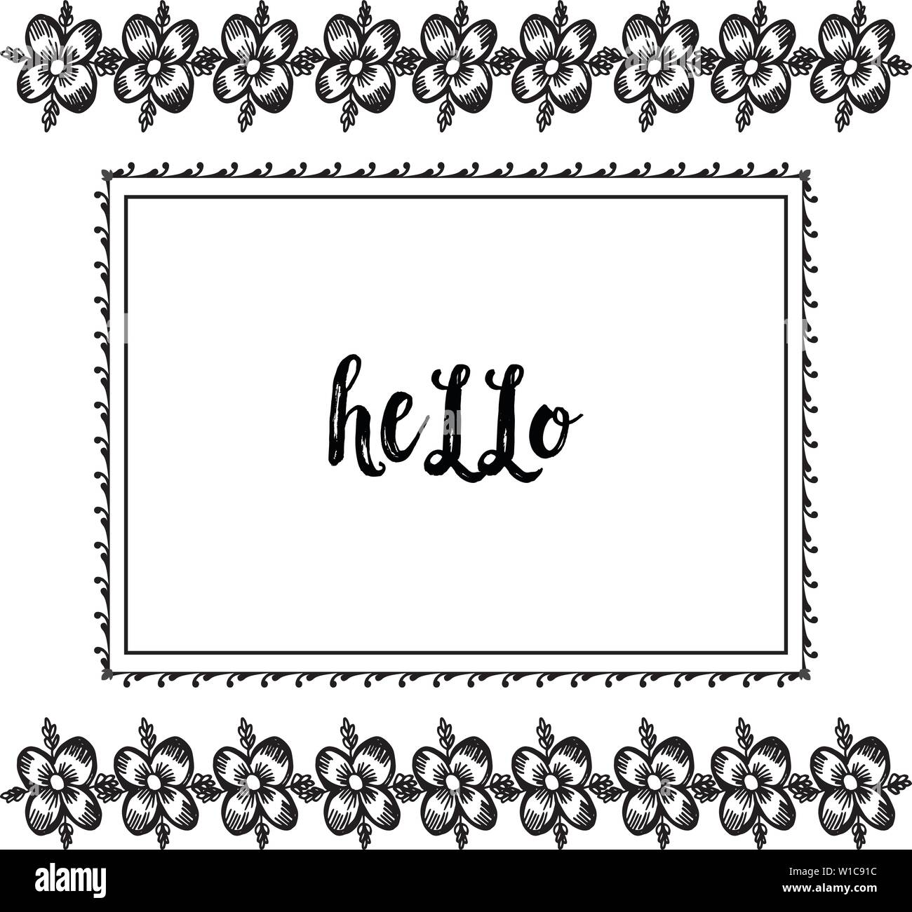 Vector illustration various flower frame with lettering hello hand ...