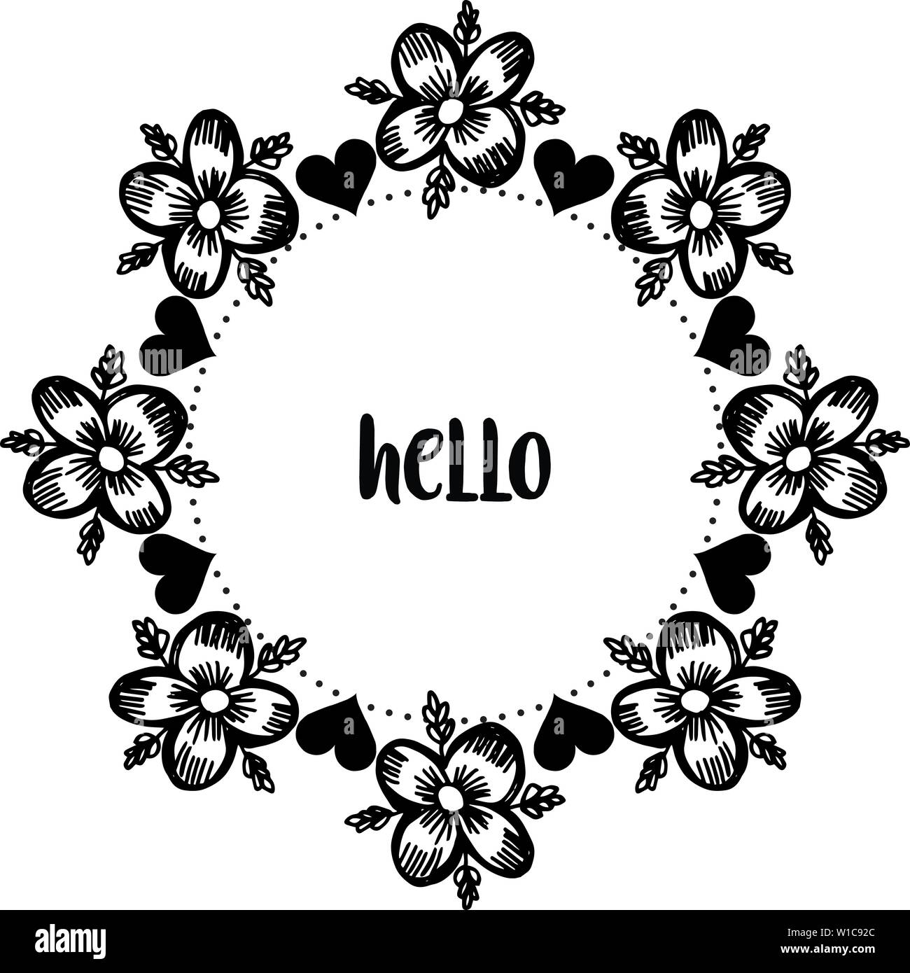 Vector illustration various flower frame with lettering hello hand ...