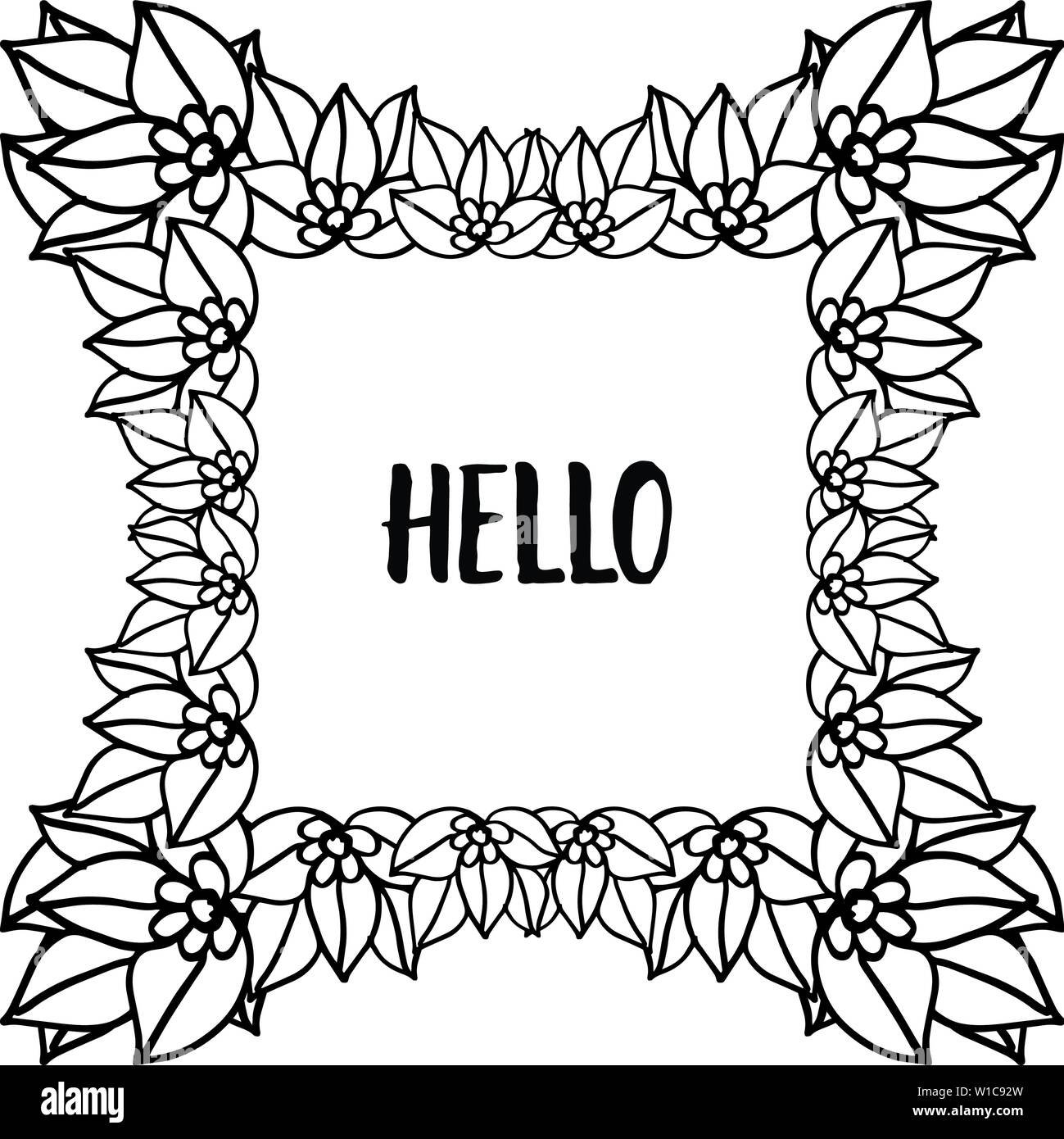 Vector illustration various flower frame with lettering hello hand ...