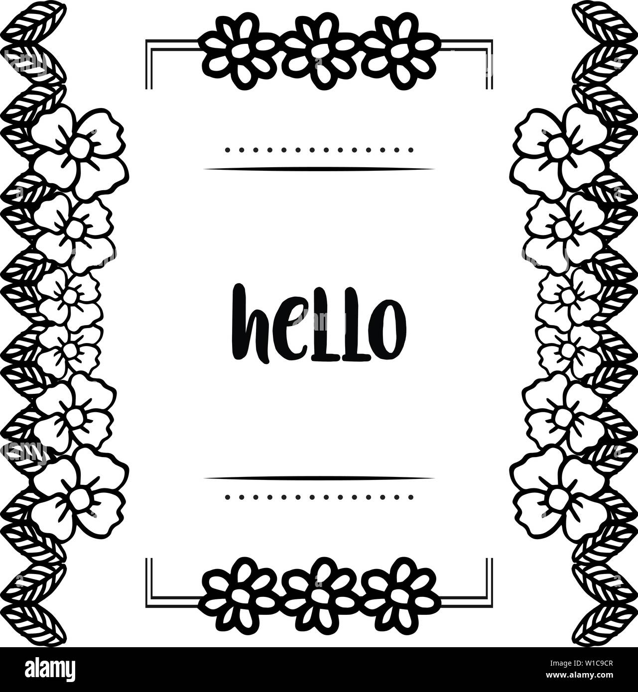 Vector illustration writing hello for decoration wreath frame hand ...