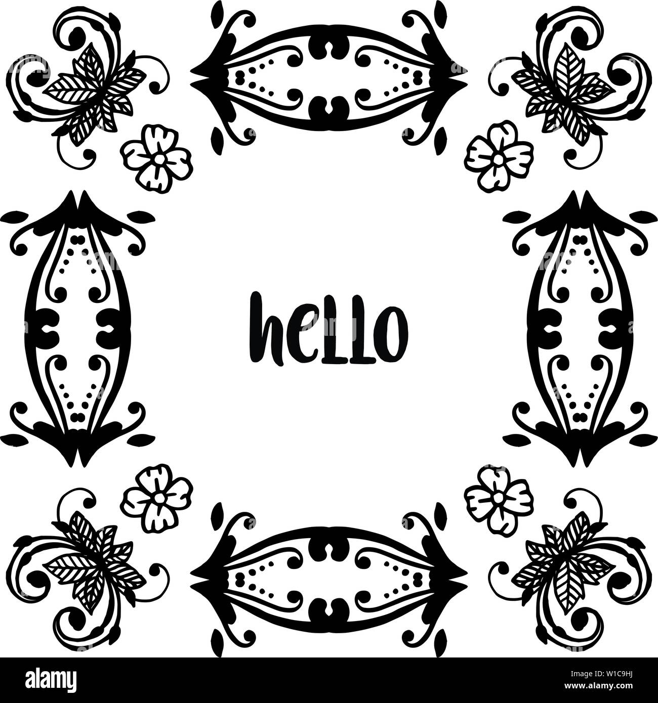 Vector illustration design writing hello with elegant flower frame hand ...