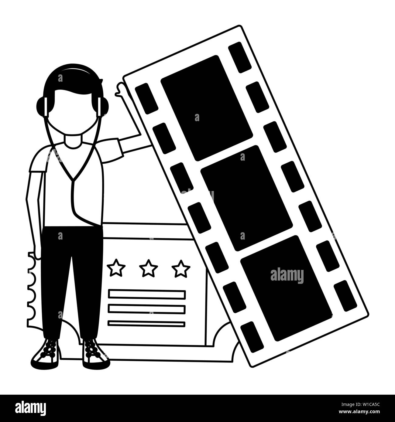 man with headphones and ticket cinema Stock Vector Image & Art - Alamy