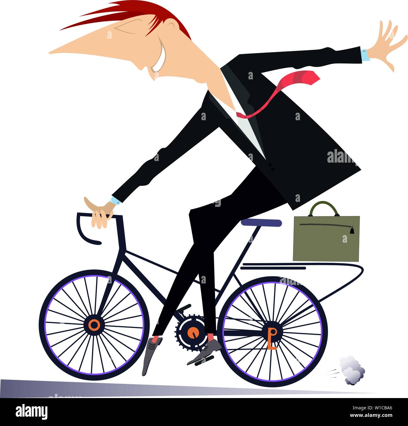 Man goes to work on the bike isolated illustration. Modern young ...