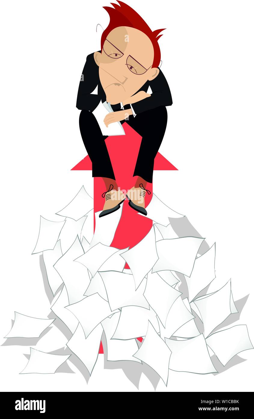 Businessman and arrow signs concept illustration. Sad man sits on the ...