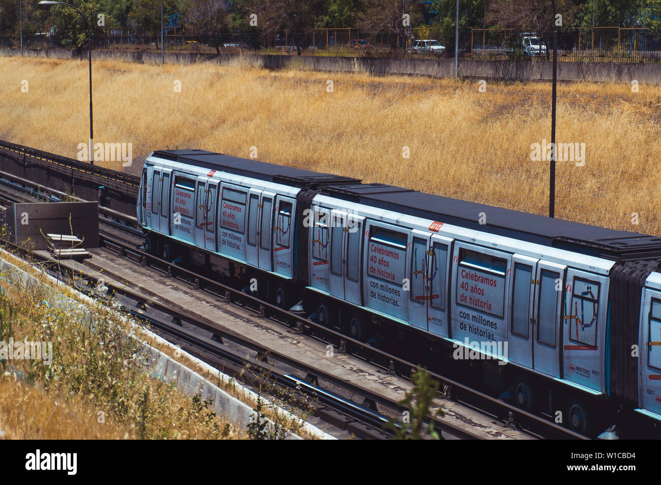 SANTIAGO, CHILE - DECEMBER 2015: A special NS93 Santiago Metro train ...