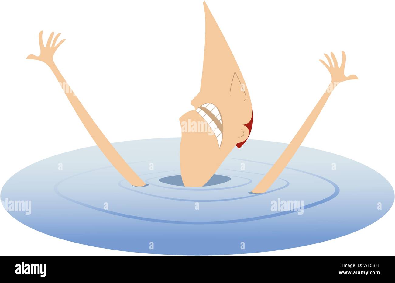 Sinking man illustration. Man sinks in the water and cries for help ...