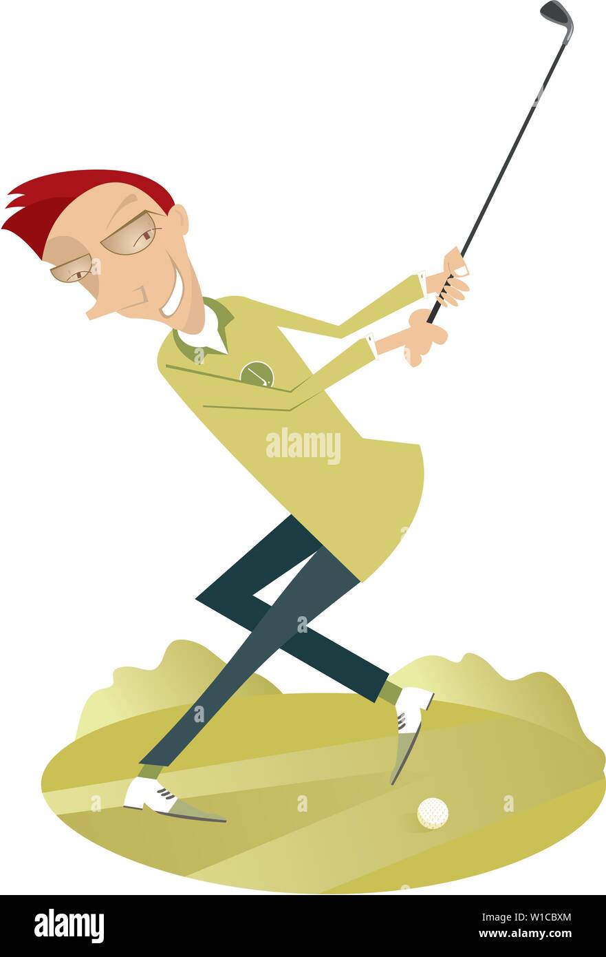 Smiling golfer on the golf course illustration. Cartoon smiling golfer ...