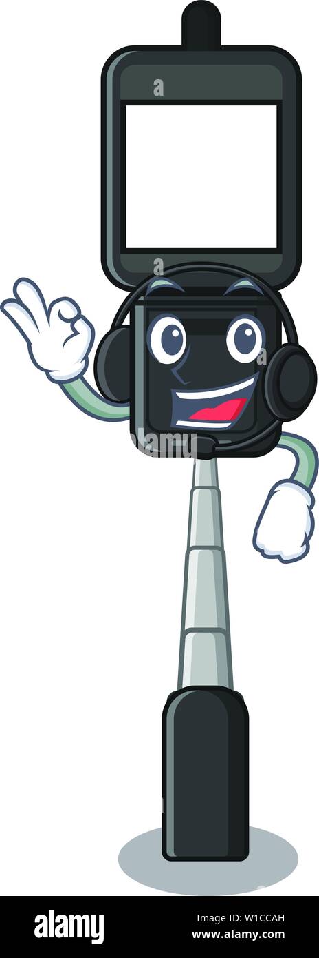 With headphone cell phone holder above cartoon table Stock Vector Image ...