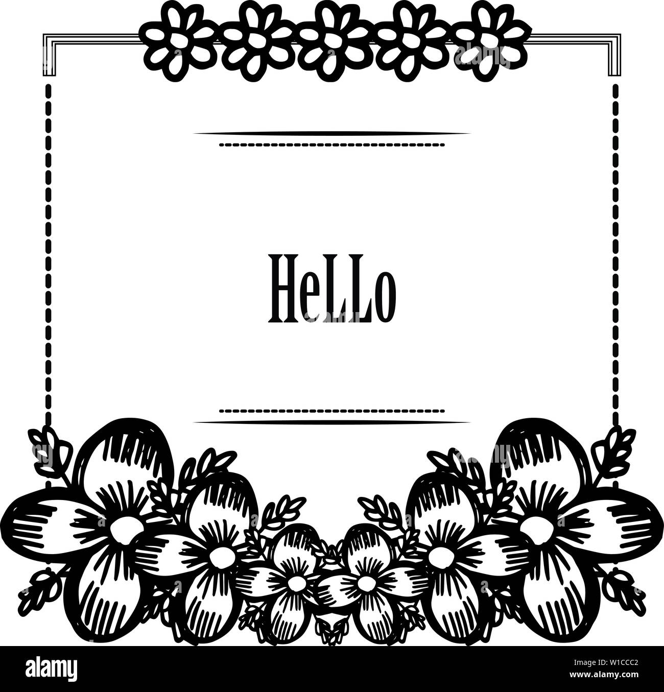 Vector illustration cute card hello with beautiful wreath frame hand ...