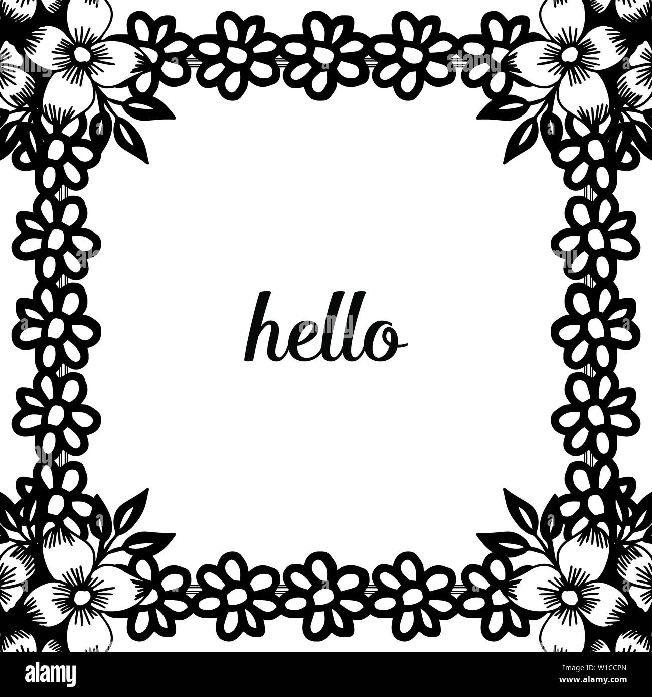 Vector illustration crowd of flower frame with various lettering hello ...