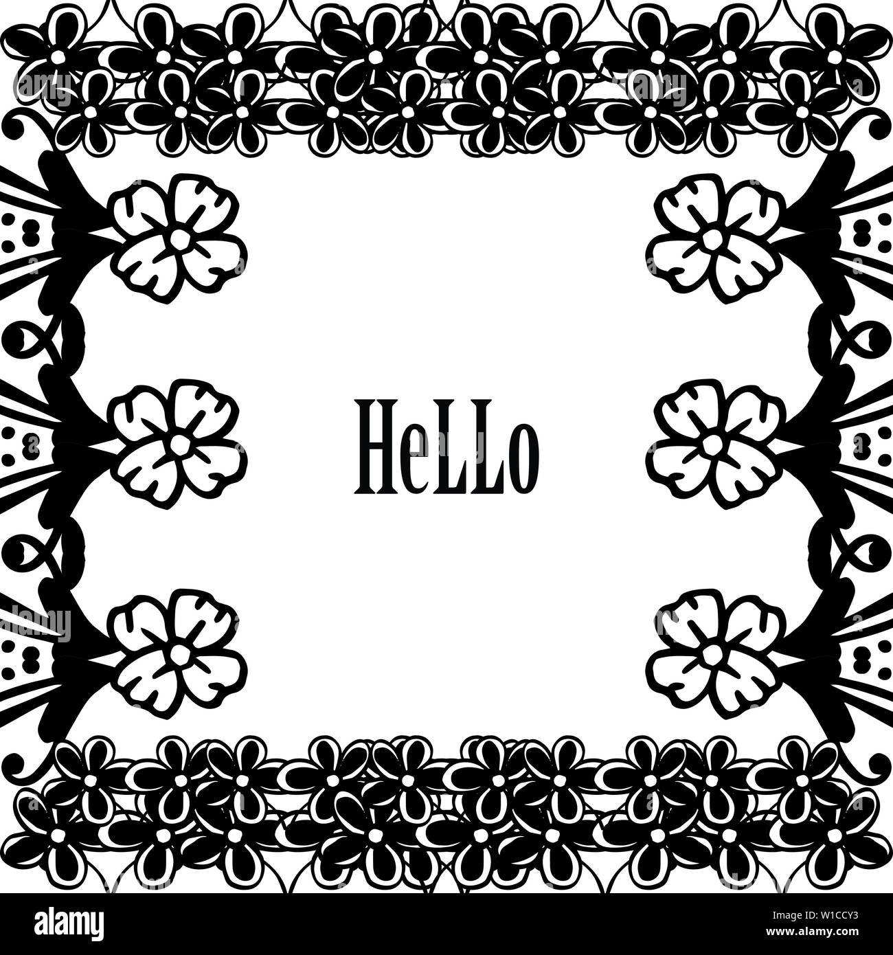 Vector illustration crowd of flower frame with various lettering hello ...