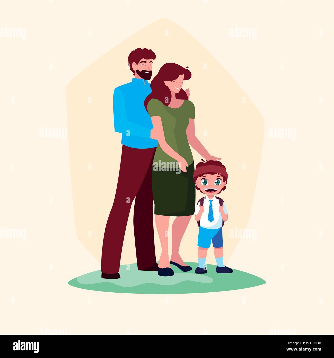 cute little student boy with parents vector illustration design Stock ...