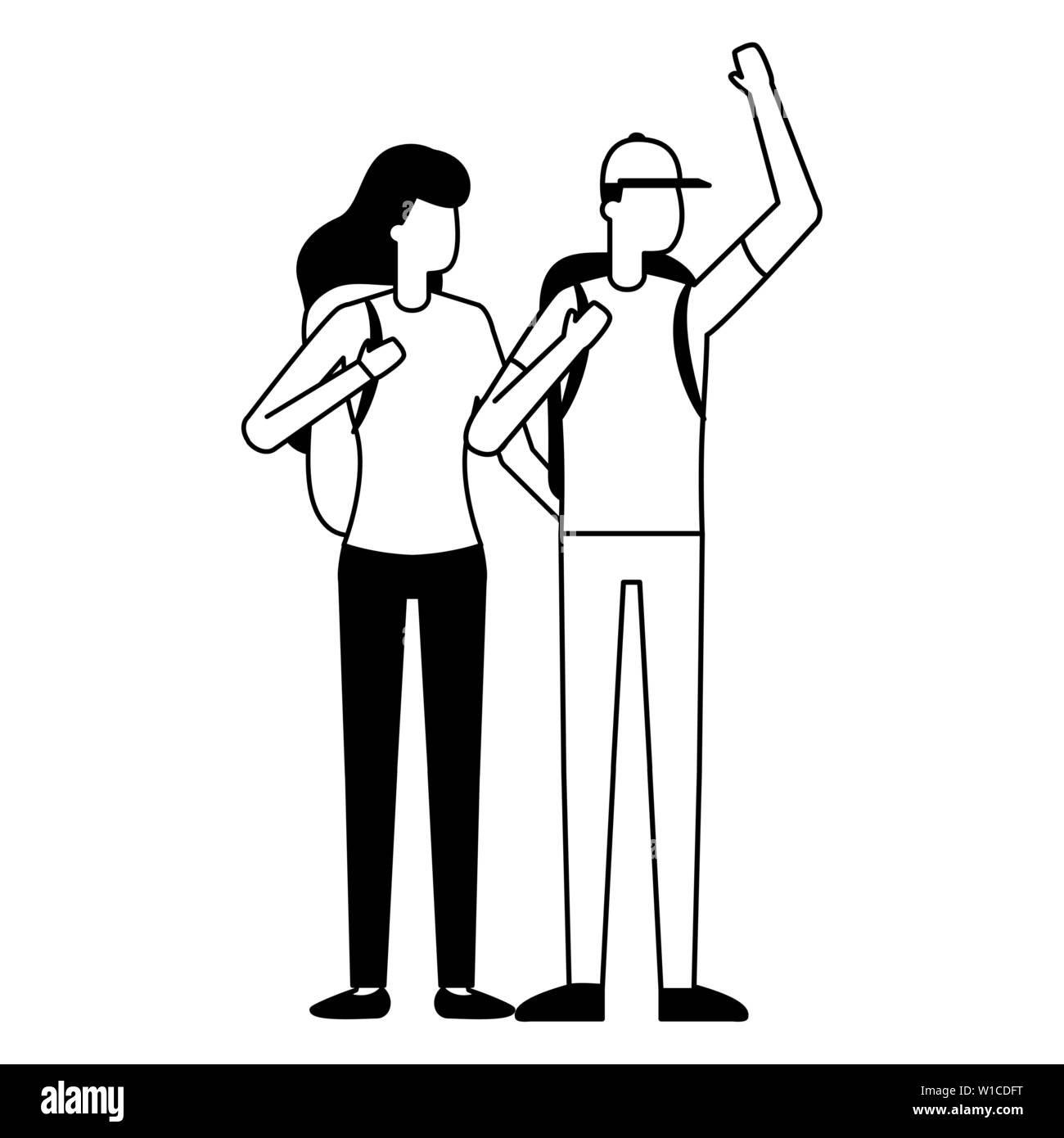 man and woman with backpack hands up Stock Vector Image & Art - Alamy