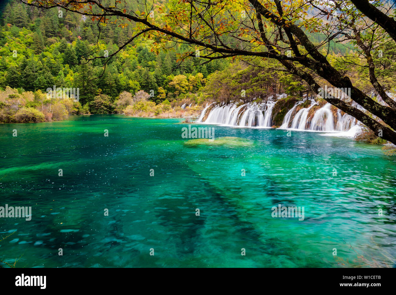 Huohuahai waterfall, Jiuzhaigou National Park, China. Destroyed by the ...