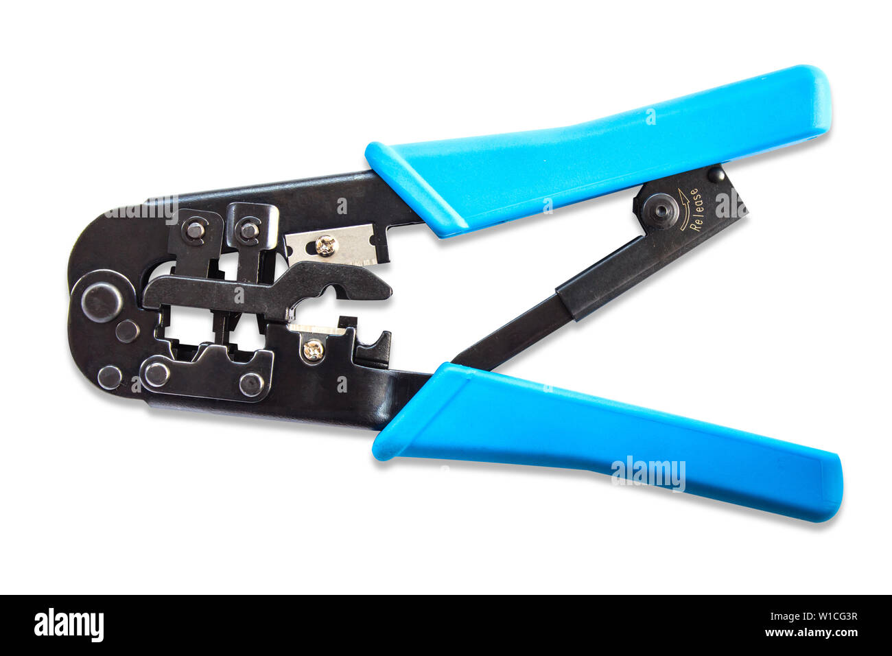 Pliers Blue LAN cable Stock Photo - Alamy