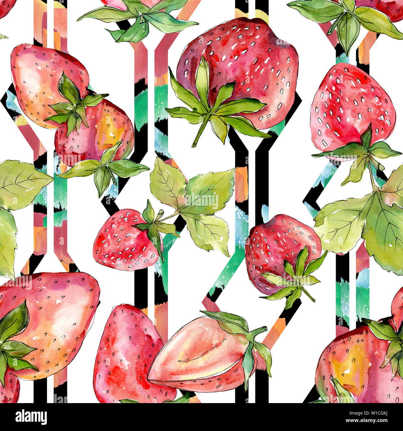 Strawberry healthy food fresh berry. Watercolor background illustration ...