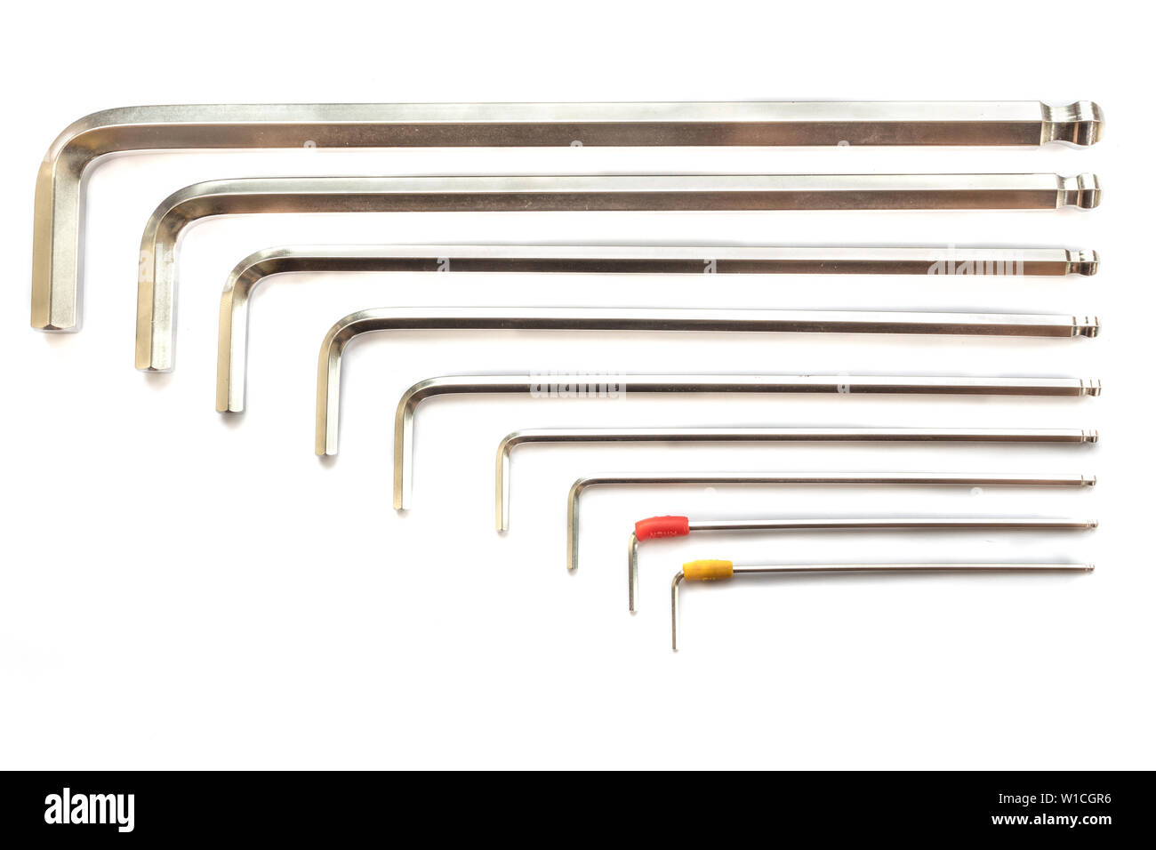 hexagon kit tool or allen wrench set on white background Stock Photo ...