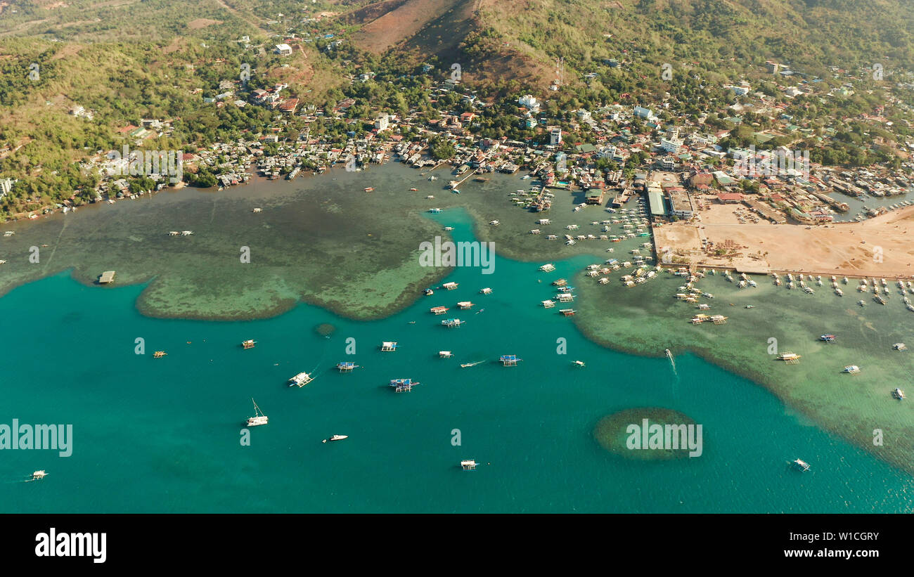 aerial view Coron City, tourist destination in the Philippines.Pier and ...