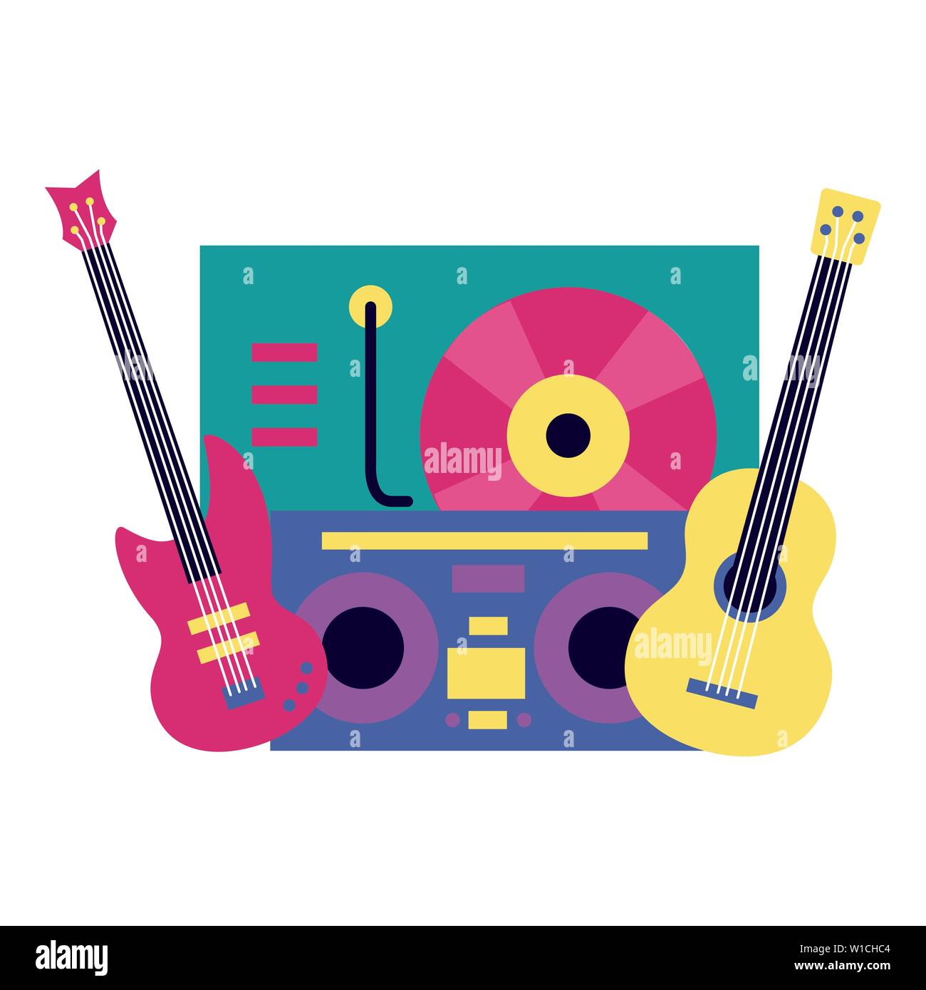 turntable guitars and boombox stereo music festival Stock Vector Image ...
