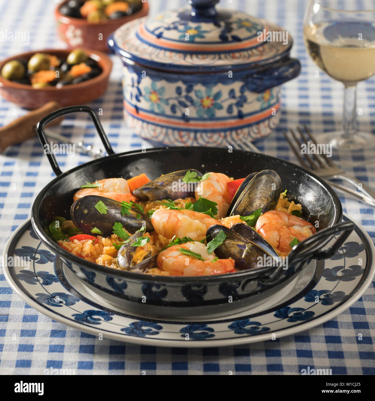 Arroz con mariscos. Portuguese seafood rice. Portugal Food Stock Photo ...